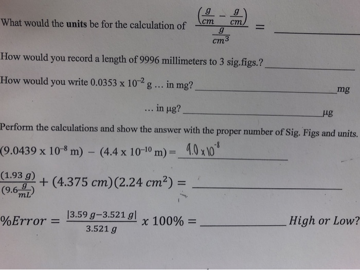 Solved What would the units be for the calculation of cm3 | Chegg.com