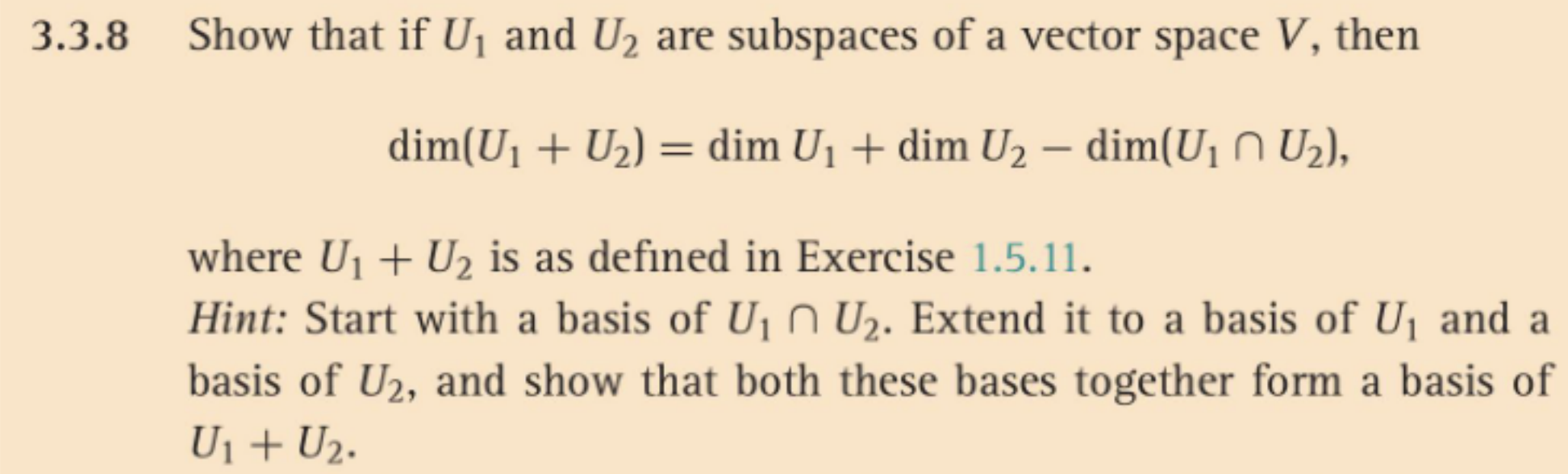 Solved 3.3.8 ﻿Show that if U1 ﻿and U2 ﻿are subspaces of a | Chegg.com