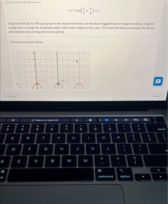 Solved y=3cos(2x+4π)+1 Drag the black dot to shift your | Chegg.com
