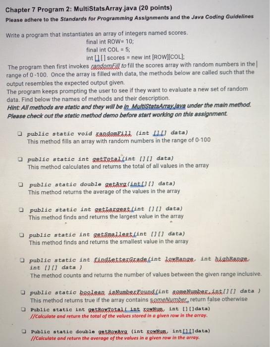 Solved Chapter 7 Program 2: MultiStats Array java (20 | Chegg.com