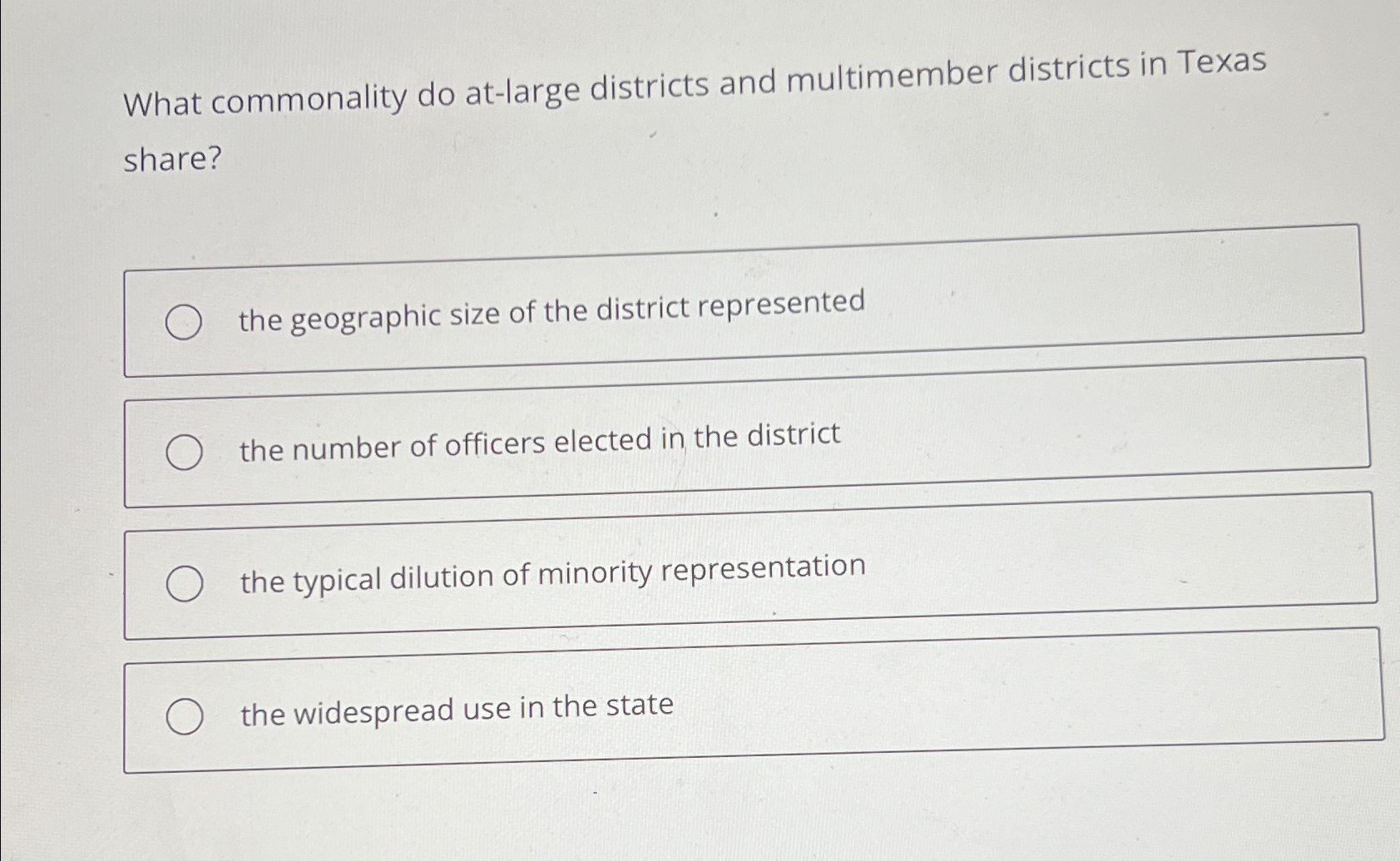 Solved What commonality do at-large districts and | Chegg.com