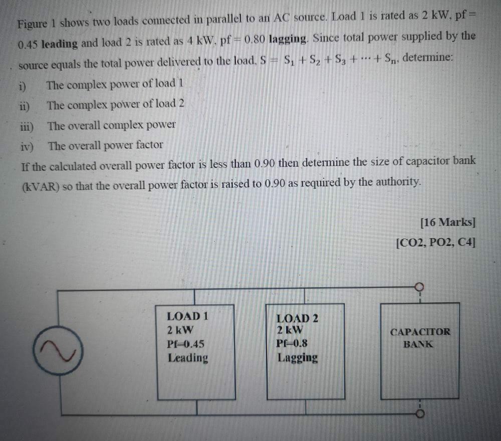 Solved Figure 1 shows two loads connected in parallel to an | Chegg.com