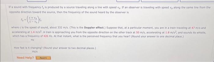Solved If a sound with frequency fs is produced by a source | Chegg.com
