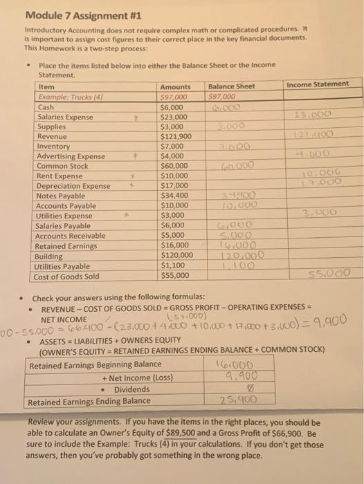 3.000 Module 7 Assignment #1 Introductory Accounting | Chegg.com