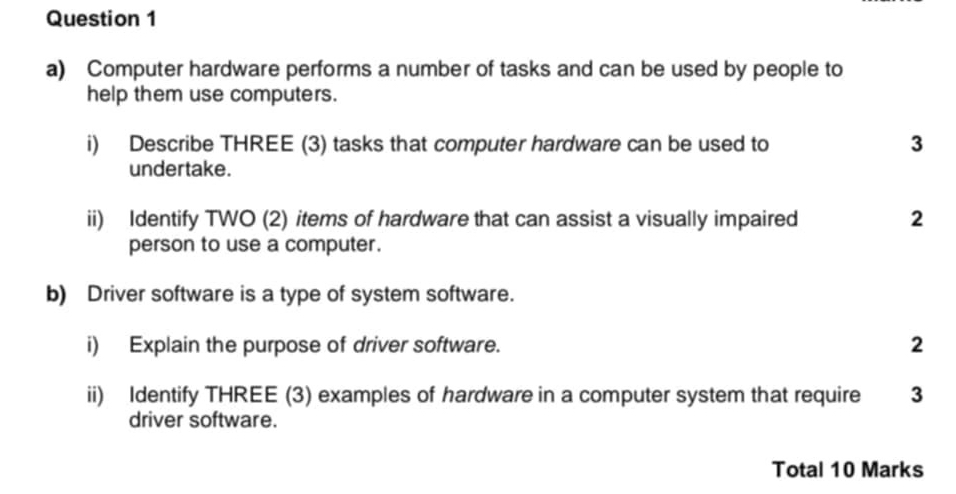 Solved Question 1a) ﻿Computer hardware performs a number of | Chegg.com