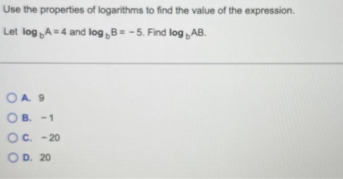 Solved Use the properties of logarithms to find the value of | Chegg.com