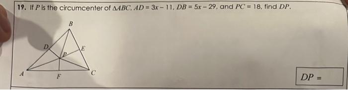 Solved 19. If P is the circumcenter of | Chegg.com