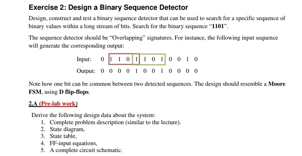 Exercise 2 Design A Binary Sequence Detector Design