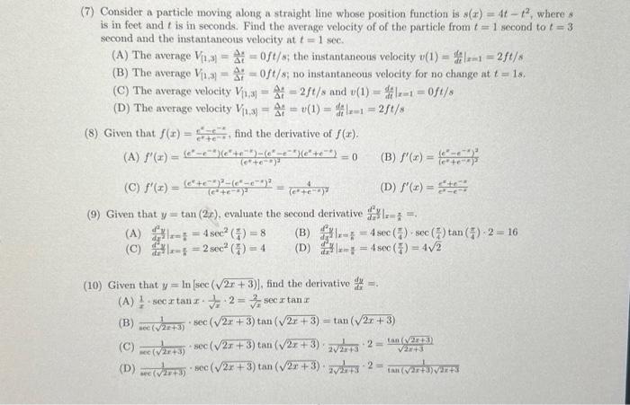 Solved (7) Consider a particle moving along a straight line | Chegg.com