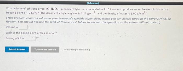Solved What volume of ethylene glycol (C2H6O2), a | Chegg.com