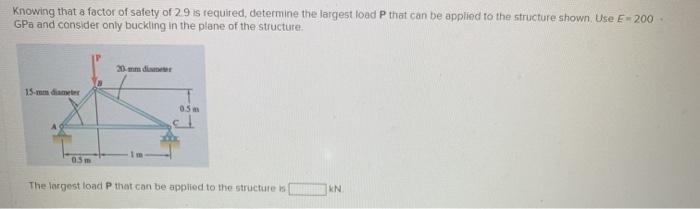 Solved Knowing that a factor of safety of 29 is required, | Chegg.com