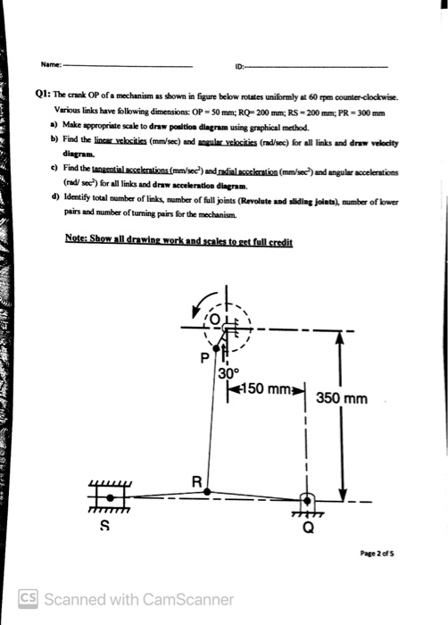 Solved Name: Q1: The crank OP of a mechanism as shown in | Chegg.com