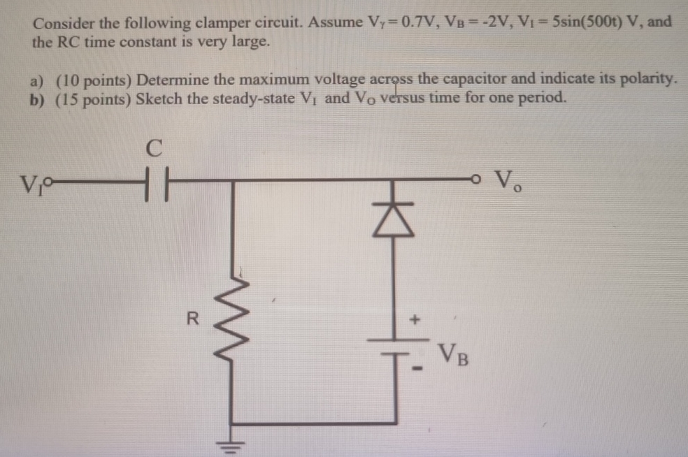 Solved Consider the following clamper circuit. Assume | Chegg.com