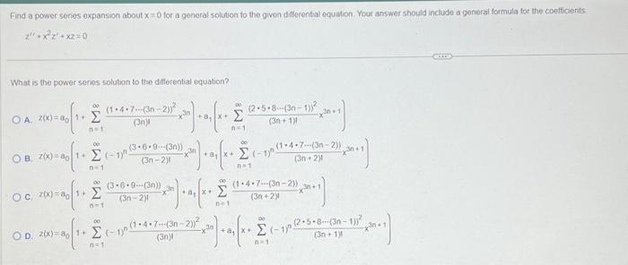 Solved Find a power senes expansion about x=0 for a general | Chegg.com