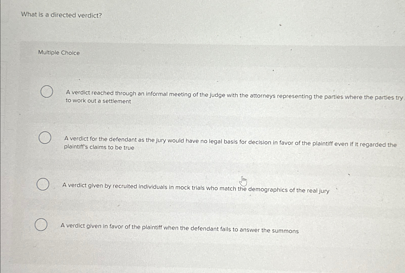 Solved What is a directed verdict?Multiple ChoiceA verdict | Chegg.com