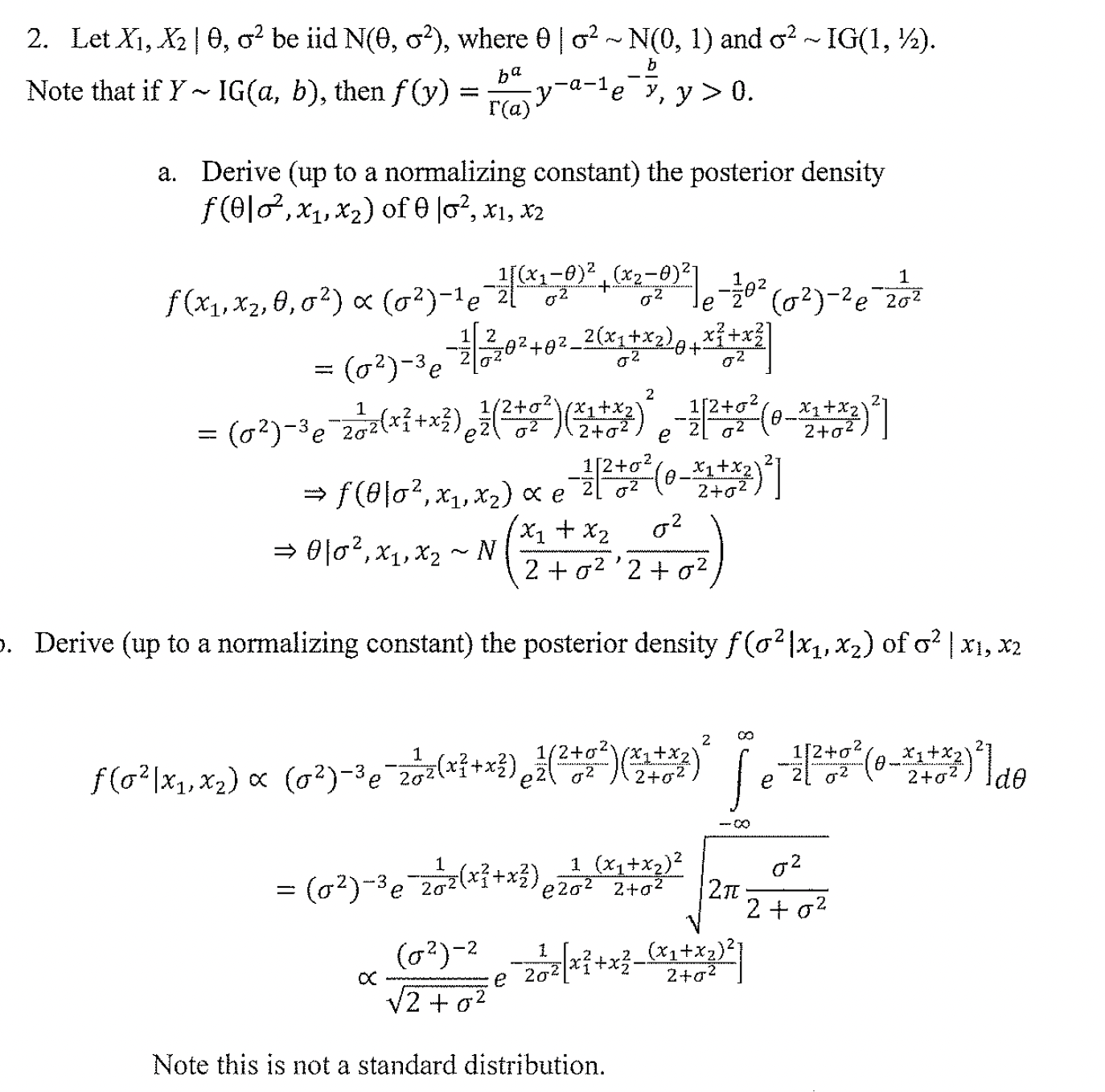Solved Let x1,x2|θ,σ2 ﻿be iid N(θ,σ2), ﻿where θ|σ2∼N(0,1) | Chegg.com
