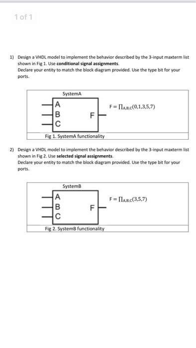 Solved 1 of 1 1) Design a VHDL model to implement the | Chegg.com