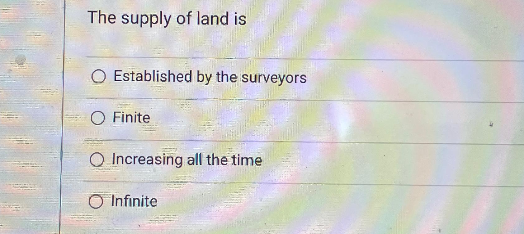 Solved The supply of land isEstablished by the | Chegg.com