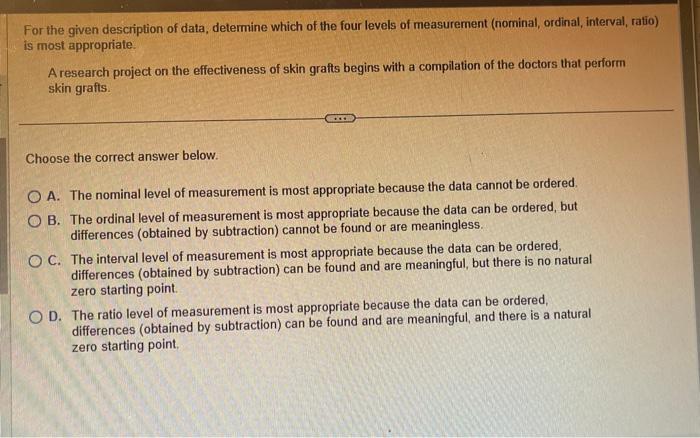 Solved For the given description of data, determine which of | Chegg.com
