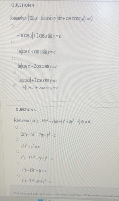 Solved Resuelva (tanx−sinxsiny)dx+cosxcosydy=0 | Chegg.com