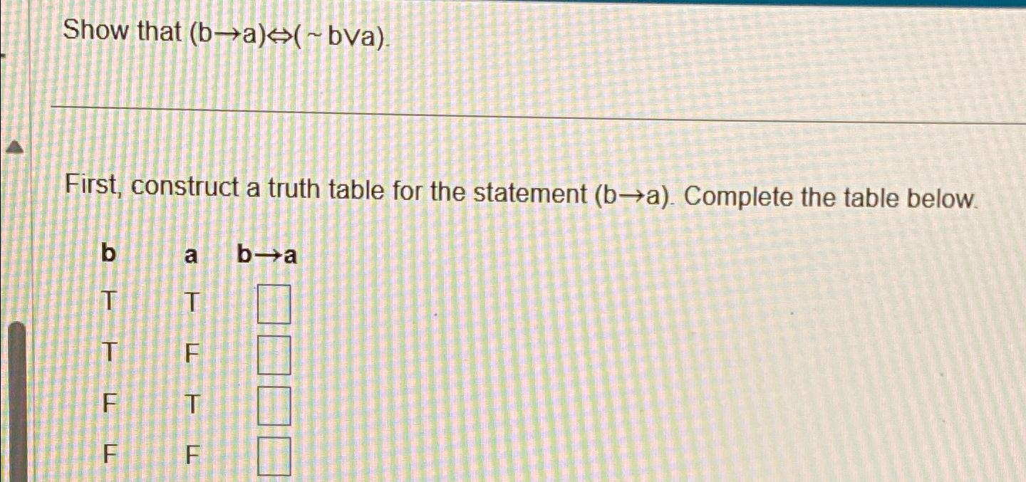 Solved Show that (b→a)≤>(∼b V a).First, construct a truth | Chegg.com
