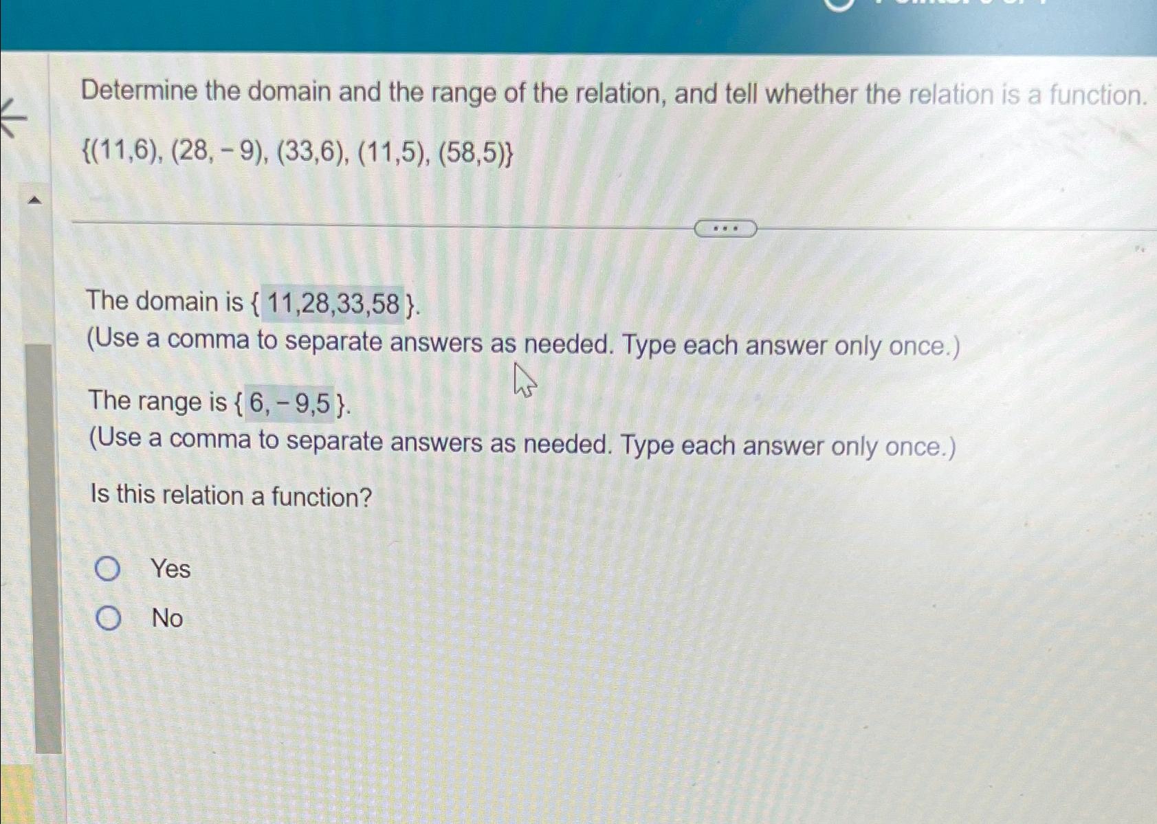 Solved Determine the domain and the range of the relation, | Chegg.com