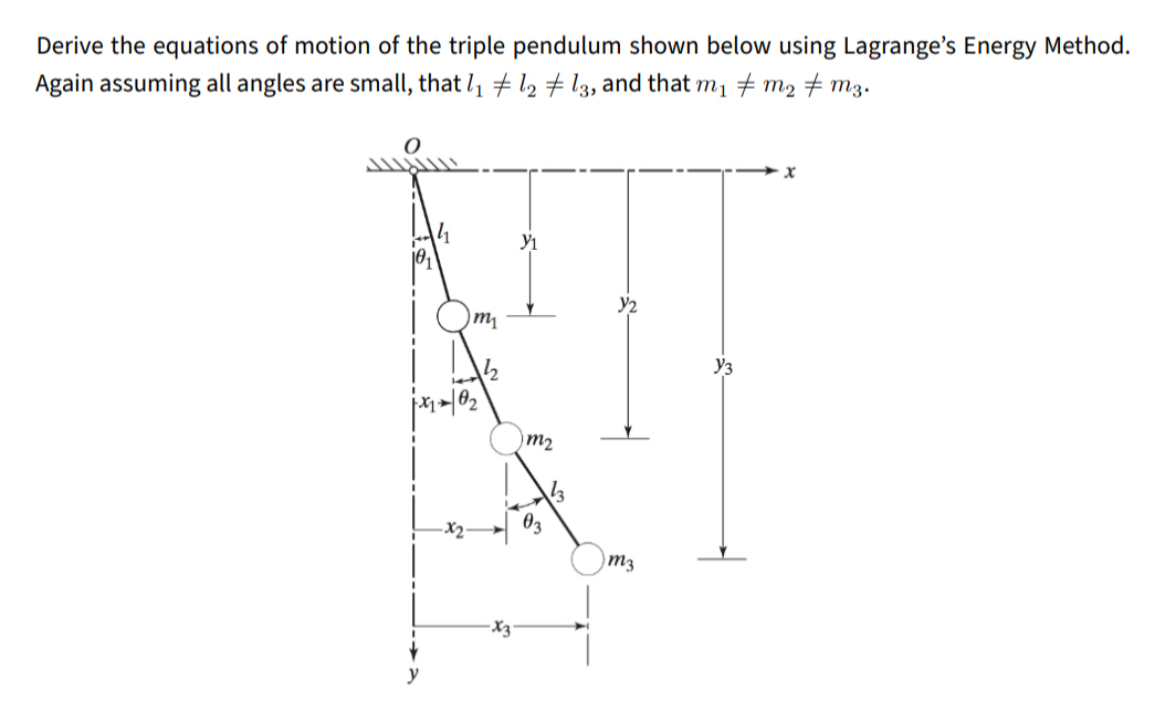 Solved Derive the equations of motion of the triple pendulum | Chegg.com