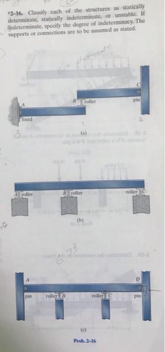 Solved *2-16. Classify each of the structures as statically | Chegg.com