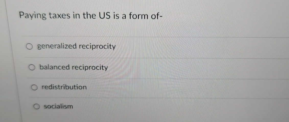 Solved Paying taxes in the US is a form of-generalized | Chegg.com