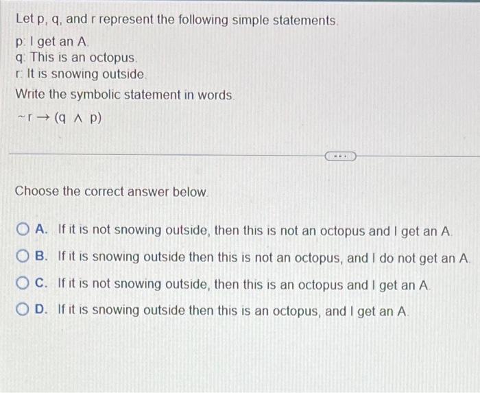 Solved Let p,q, and r represent the following simple | Chegg.com