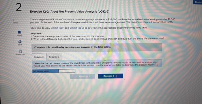 Solved Exercise 12-2 (Algo) Net Present Value Analysis | Chegg.com
