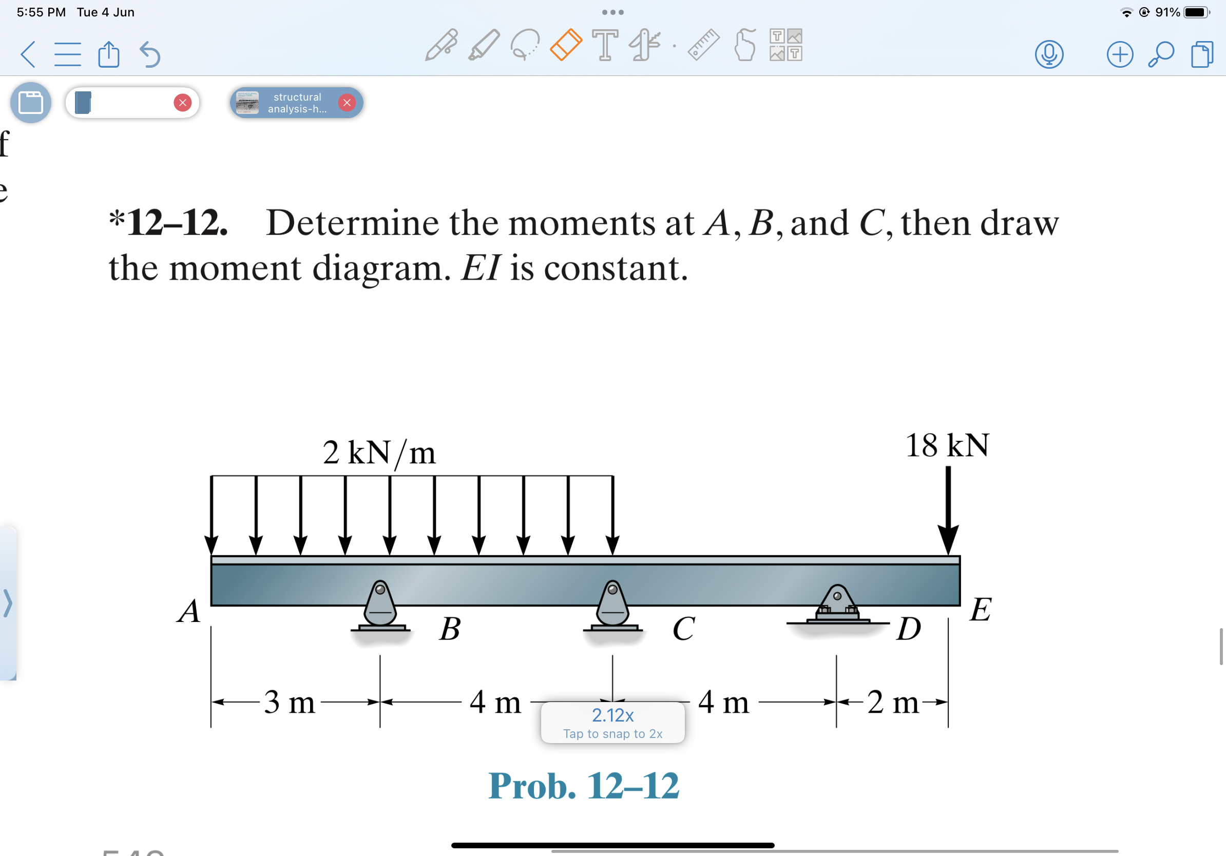 Solved *12-12. ﻿Determine the moments at A,B, ﻿and C, ﻿then | Chegg.com