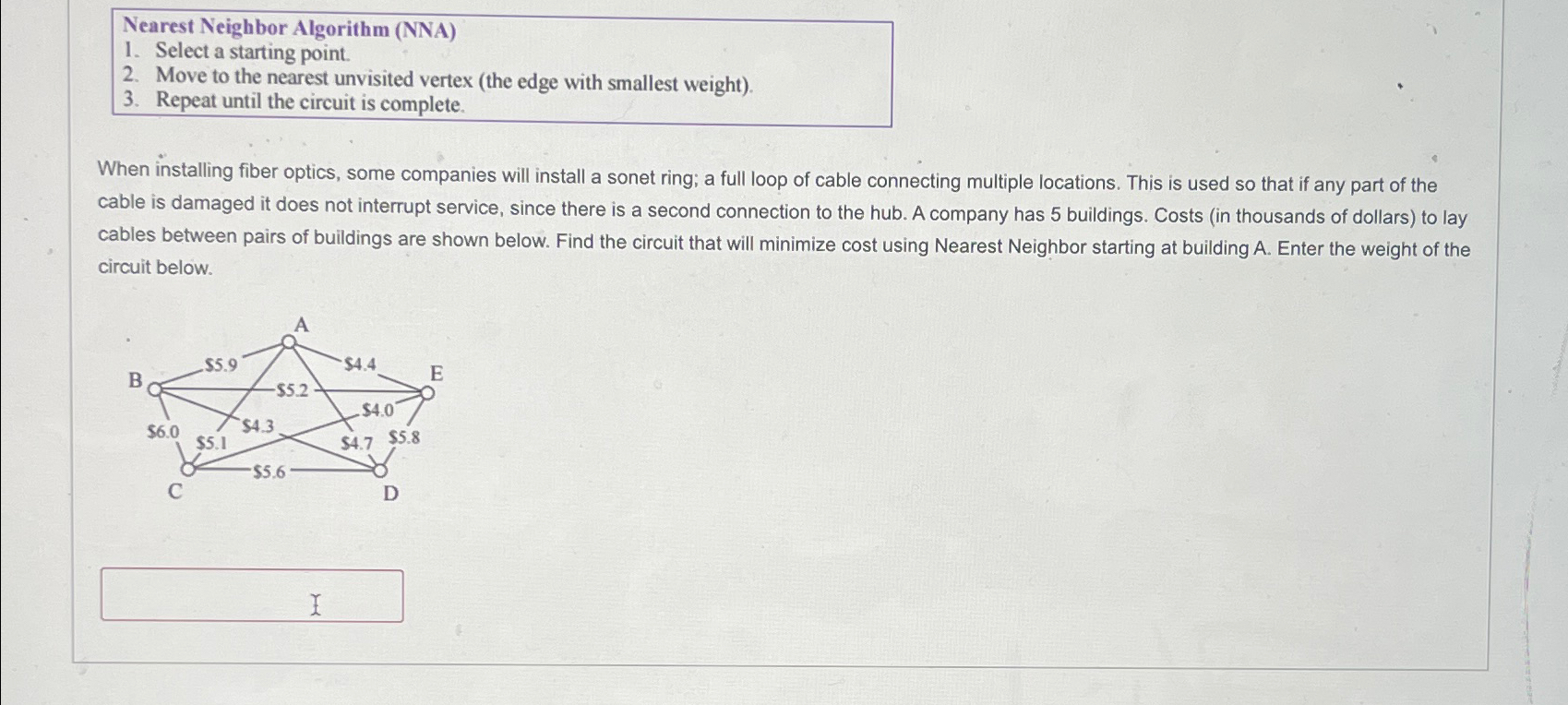 Nearest Neighbor Algorithm (NNA)Select a starting | Chegg.com