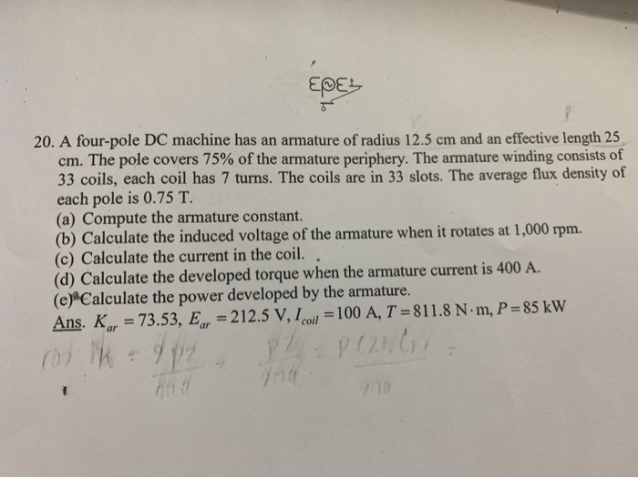Solved EPEL 20. A four-pole DC machine has an armature of | Chegg.com