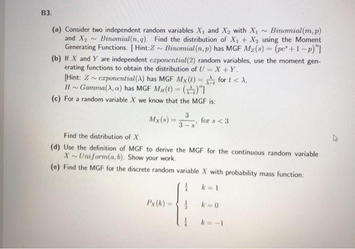 Solved B3. (a) Consider two independent random variables Xi | Chegg.com