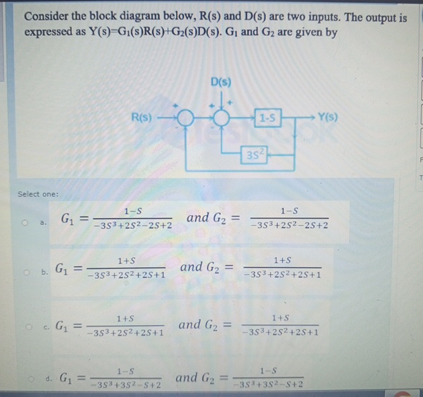 Solved Consider the block diagram below, R(s) ﻿and D(s) ﻿are | Chegg.com