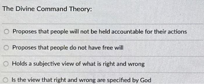 Solved The Divine Command Theory:A) Proposes that people | Chegg.com
