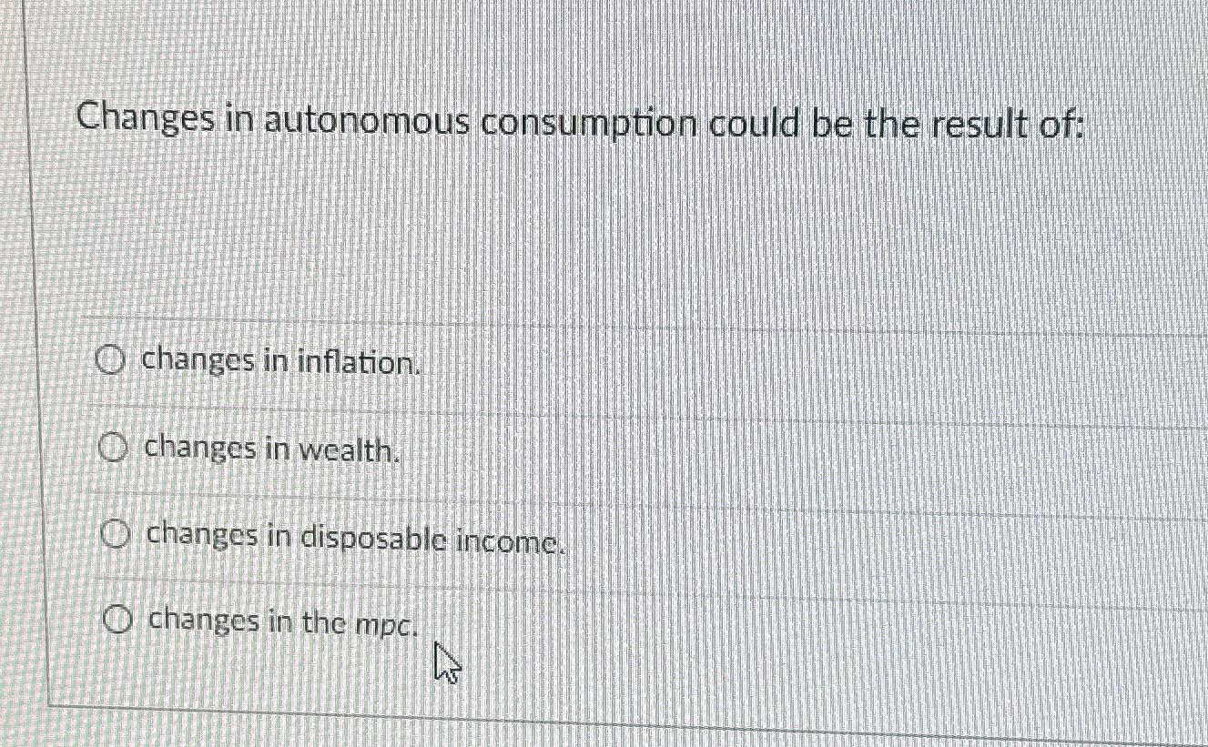 Solved Changes in autonomous consumption could be the result | Chegg.com