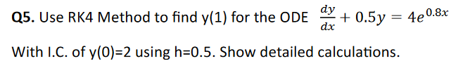 Solved Use RK4 ﻿Method to find y(1) ﻿for the ODE | Chegg.com