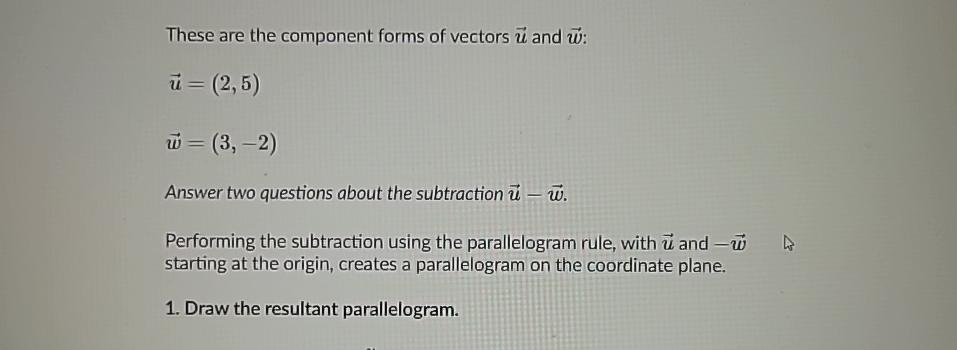 Solved These are the component forms of vectors vec(u) ﻿and | Chegg.com