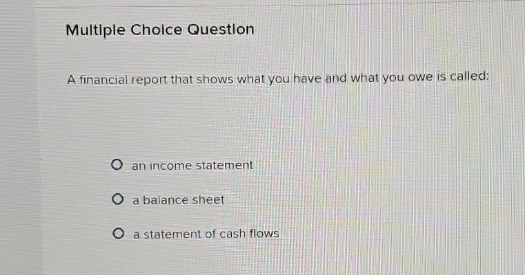 Solved Multiple Choice QuestionA financial report that shows | Chegg.com