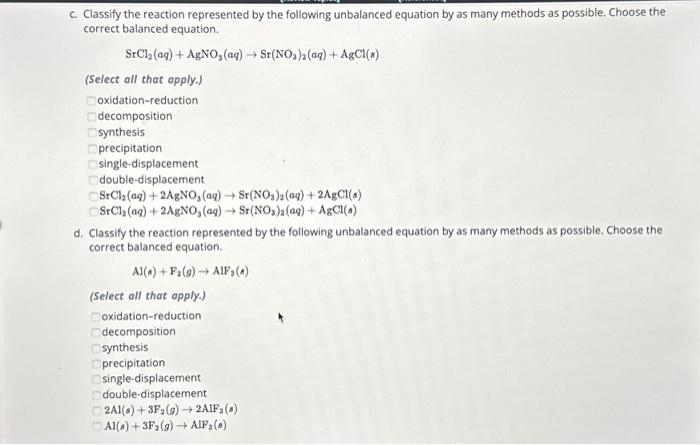 Solved a. Classify the reaction represented by the following | Chegg.com