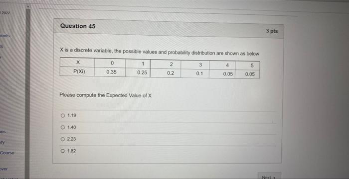 Solved X is a discrete variable, the possible values and | Chegg.com
