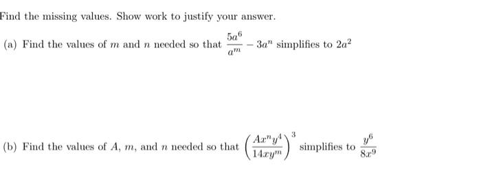 Solved Find the missing values. Show work to justify your | Chegg.com