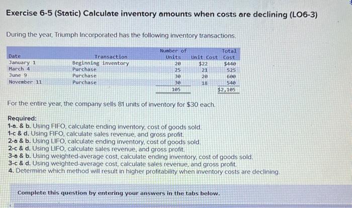 Solved Exercise 6-5 (Static) Calculate inventory amounts | Chegg.com
