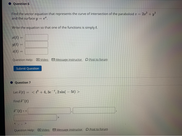Solved • Question 6 Find the vector equation that represents | Chegg.com