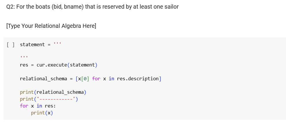 Solved Q2: For the boats (bid, ﻿bname) ﻿that is reserved by | Chegg.com