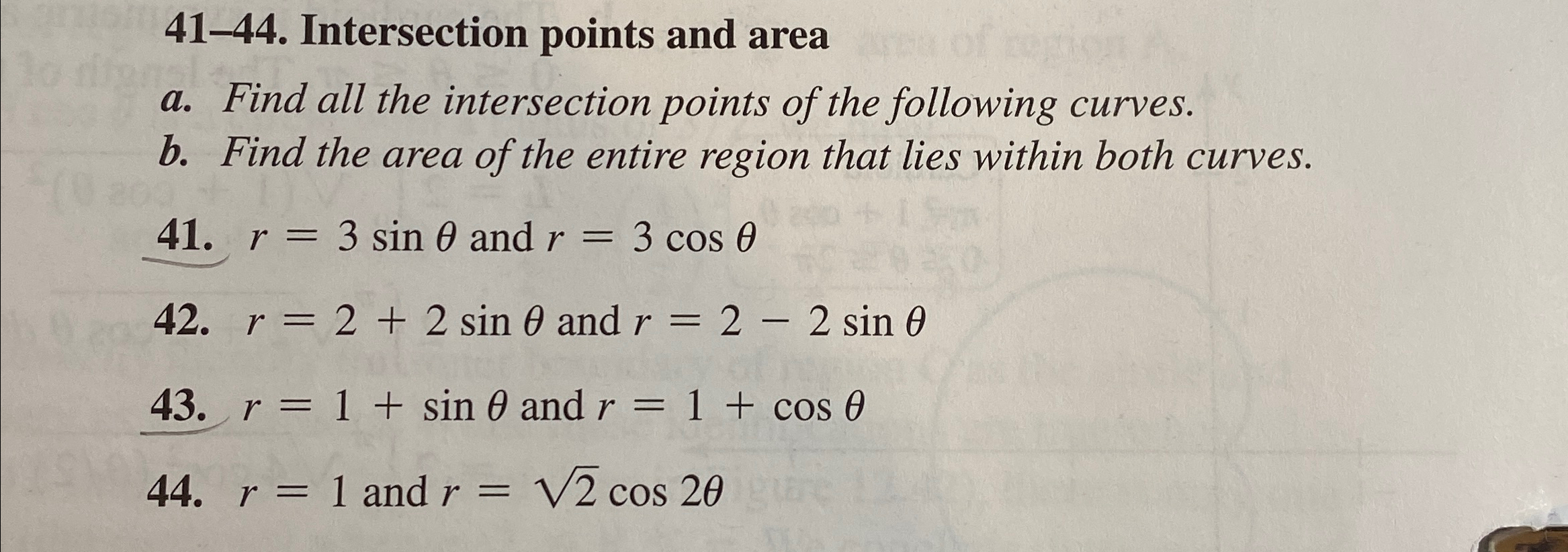 Solved 41-44. ﻿Intersection points and areaa. ﻿Find all the | Chegg.com