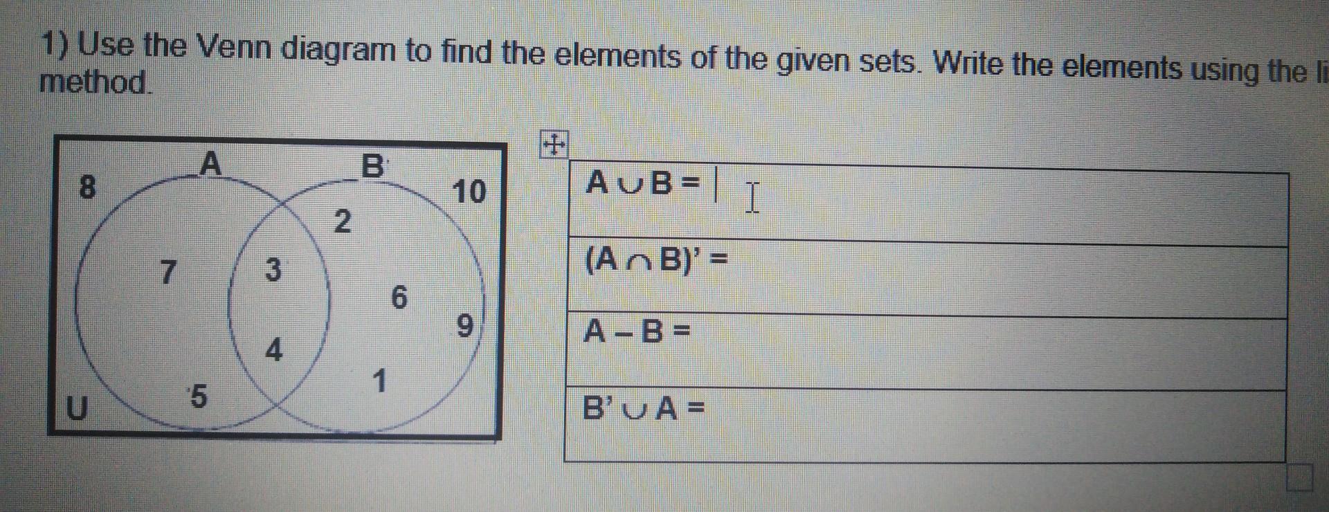 Solved 1) Use the Venn diagram to find the elements of the | Chegg.com