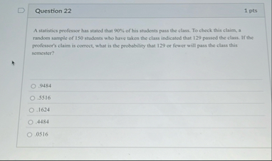 Solved Question 221 ﻿ptsA statistics professor has stated | Chegg.com